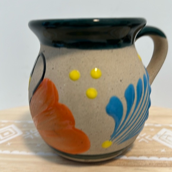 Kitchen | Mexican Clay Coffee Mug Jarrito De Barro Pottery Orange Blue ...